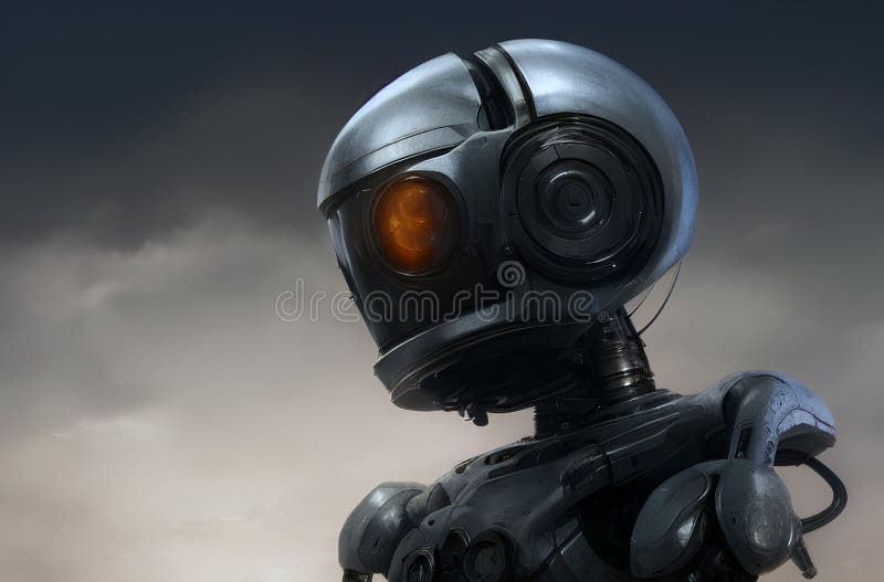 Portrait of Robot on Gray Background. Modern Cyborg Technology. Stock ...