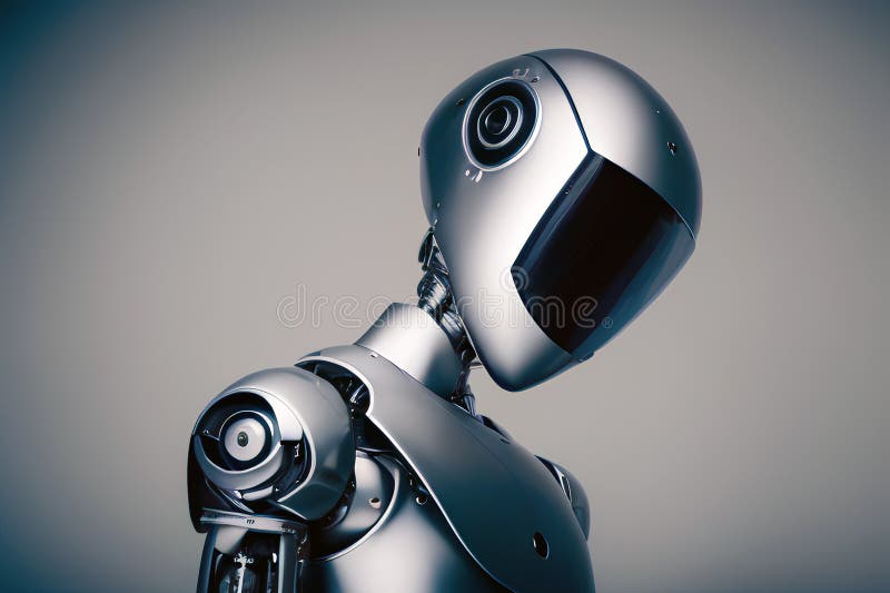 Portrait of Robot on Gray Background. Modern Cyborg Technology. Stock ...