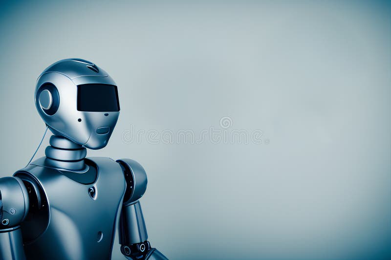 Portrait of Robot on Gray Background. Modern Cyborg Technology. Stock ...