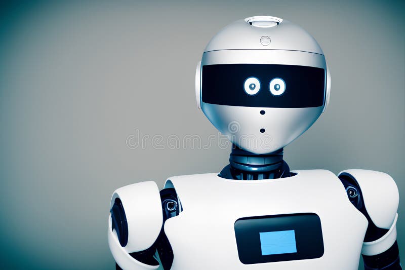 Portrait of Robot on Gray Background. Modern Cyborg Technology. Stock ...