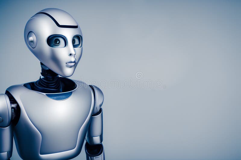 Portrait of Robot on Gray Background. Modern Cyborg Technology. Stock ...