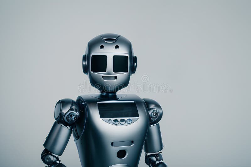 Portrait of Robot on Gray Background. Modern Cyborg Technology. Stock ...