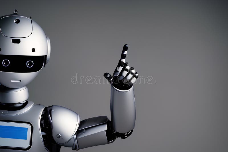 Portrait of Robot on Gray Background. Modern Cyborg Technology. Stock ...