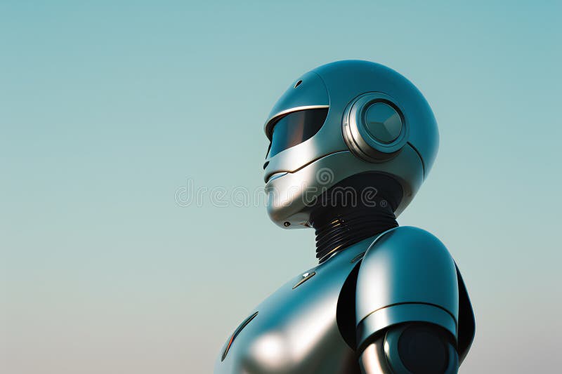 Portrait of Robot on Gray Background. Modern Cyborg Technology. Stock ...