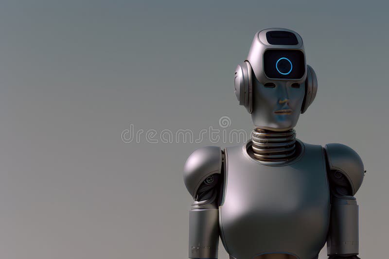 Portrait of Robot on Gray Background. Modern Cyborg Technology. Stock ...
