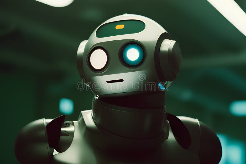 Portrait of Robot on Gray Background. Modern Cyborg Technology. Stock ...