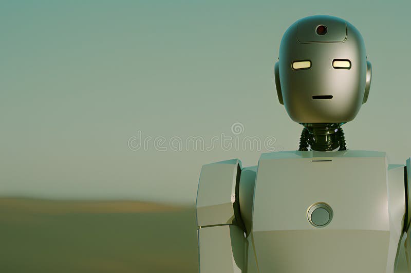 Portrait of Robot on Gray Background. Modern Cyborg Technology. Stock ...