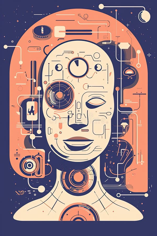 Portrait of a Robot in Moder Style. Concept of Artificial Intelligence ...