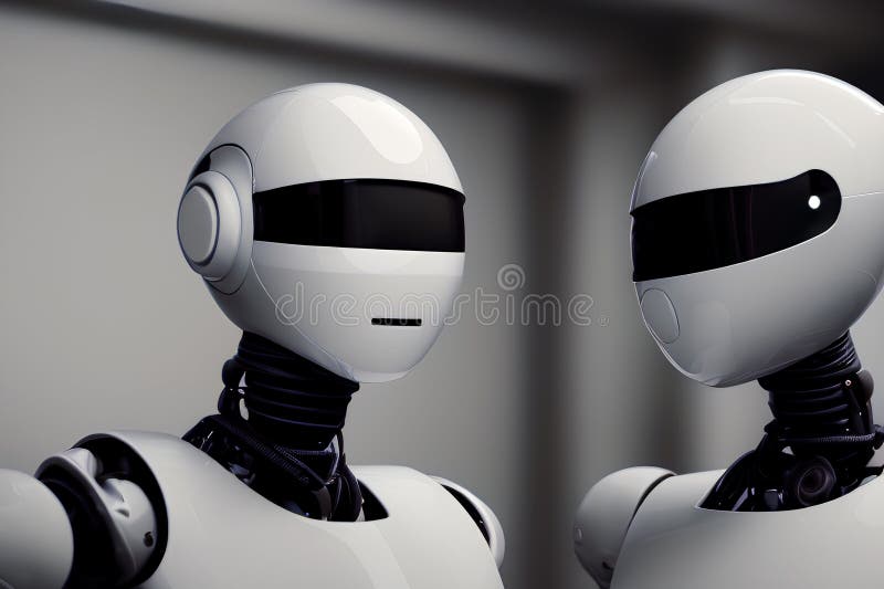 Portrait of Robots on Gray Background. Modern Cyborg Technology. Stock ...