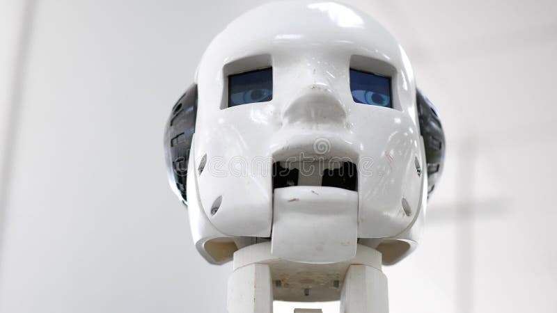 Portrait of a Robots Head. White Modern Robot at the Exhibition of New ...