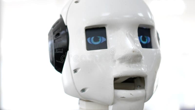 Portrait of a Robots Head. White Modern Robot at the Exhibition of New ...