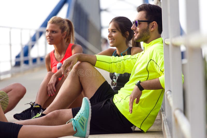 Portrait of Running People Having Fun in the Park. Stock Photo - Image ...