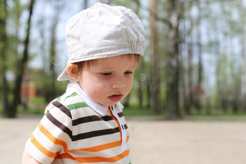 Portrait of Sad Baby Boy Outdoors Stock Image - Image of lovely, upset ...