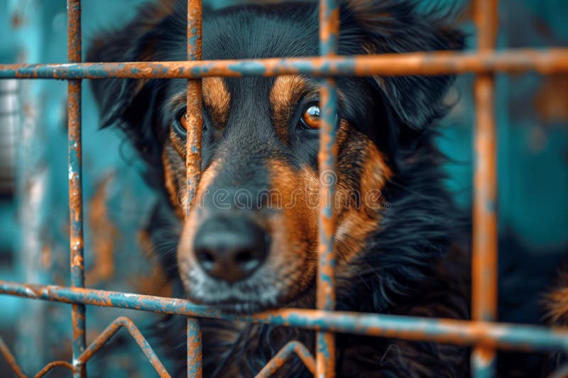 Portrait of a Sad Dog in a Cage Stock Illustration - Illustration of ...