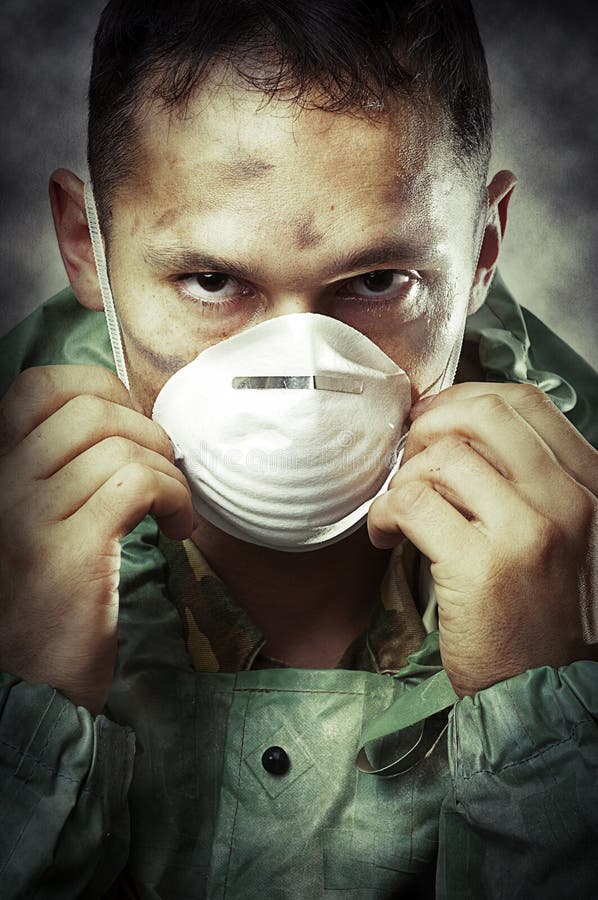 Portrait of Sad Man in Breathing Mask Stock Photo - Image of demolish ...
