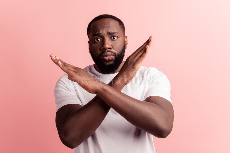 Portrait of Sad Man Doing a Break Symbol Crossed Hands Stock Image ...