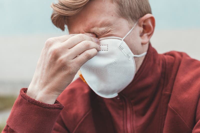 Portrait of a Sad Man with a Dramatic Facial Expression in a Protective ...