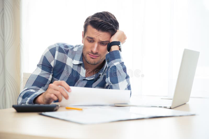 Portrait of a Sad Man Looking at Bills Stock Image - Image of bill ...
