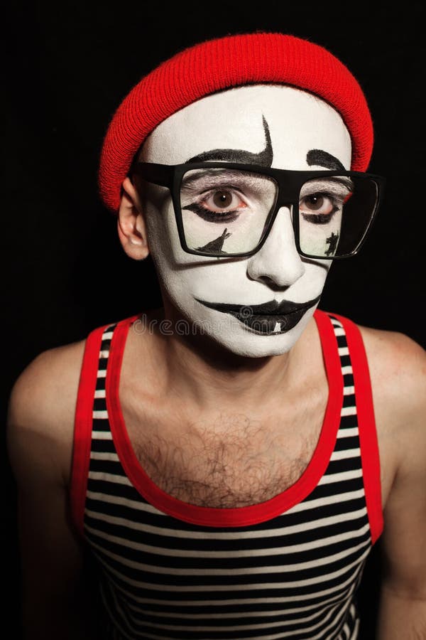 Mime Wearing Mask And Clown Wig Stock Image - Image of fashion, face ...