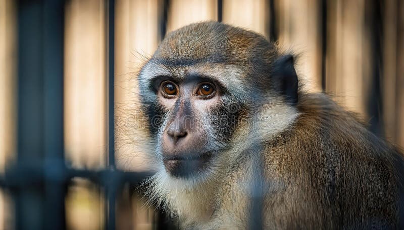 Portrait of a Sad Monkey in a Cage a Melancholic Study of an Isolated ...