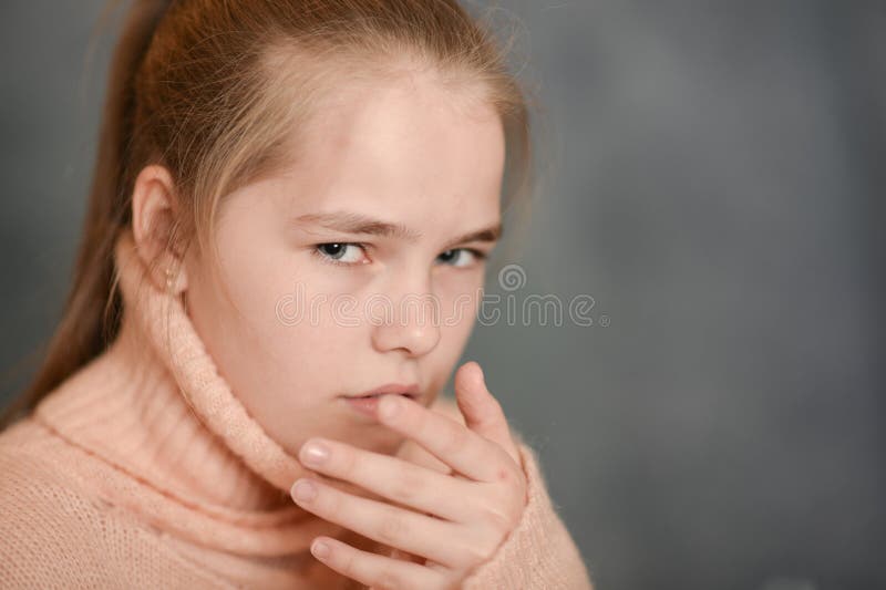 Portrait of a Sad Sick Girl Suffering from Illness Stock Photo - Image ...