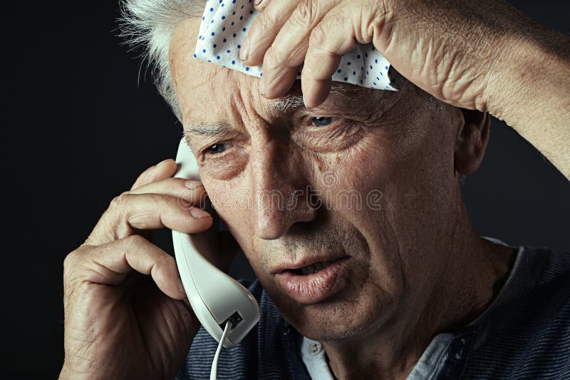 Portrait of Sad Sick Senior Man Calling Doctor Stock Image - Image of ...