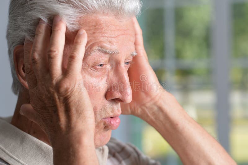 Portrait of Sad Sick Senior Man with Headache Stock Photo - Image of ...