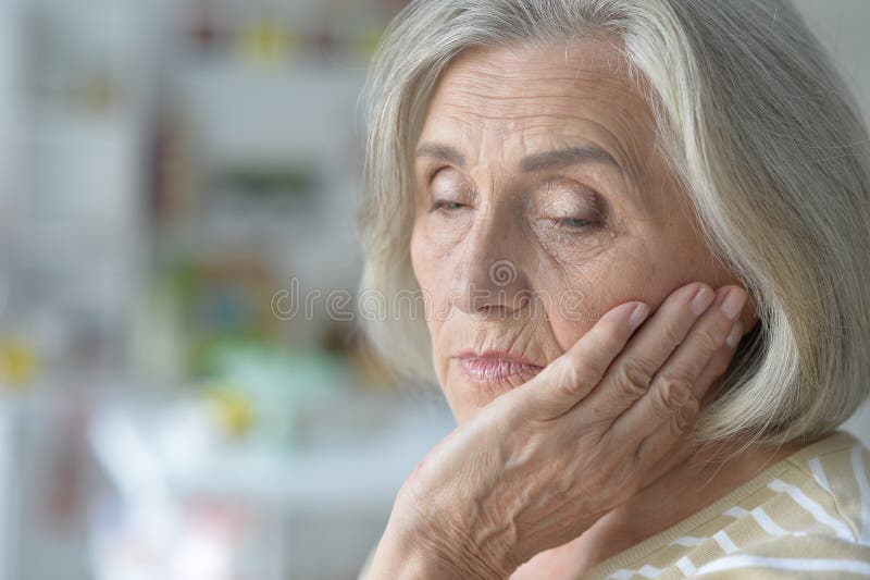 Portrait of Sad Sick Senior Old Woman Stock Photo - Image of older ...