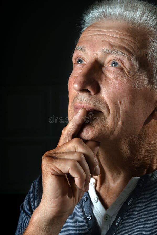Portrait of a Sad Thinking Senior Man Stock Image - Image of amused ...