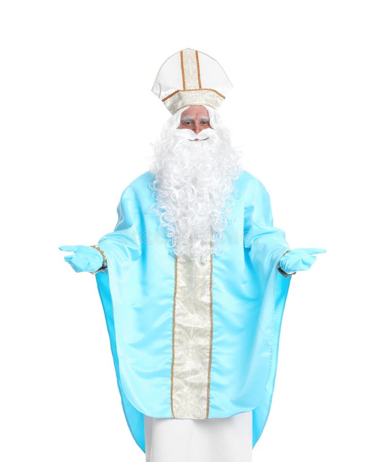 Portrait of Saint Nicholas on White Background Stock Image - Image of ...