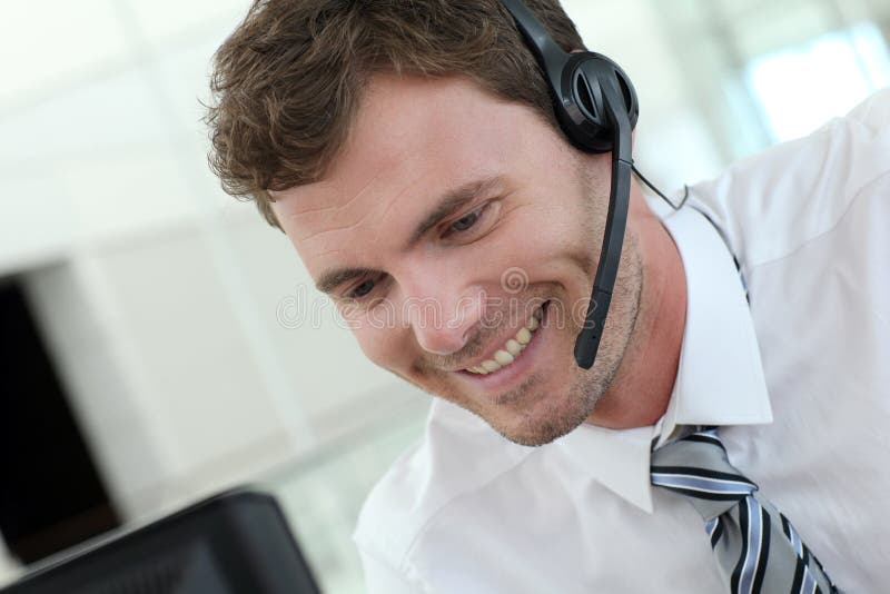 Portrait of Salesman Working on Computer Stock Image - Image of ...
