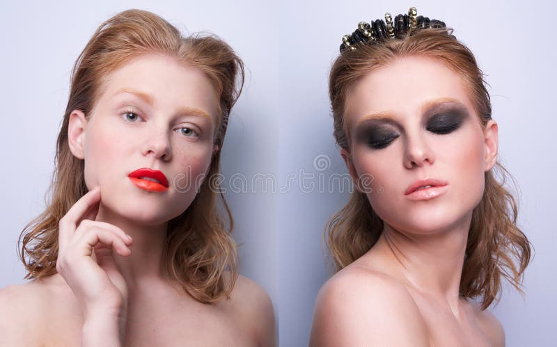 Portrait of Same Girl with Two Different Makeup Stock Photo - Image of ...