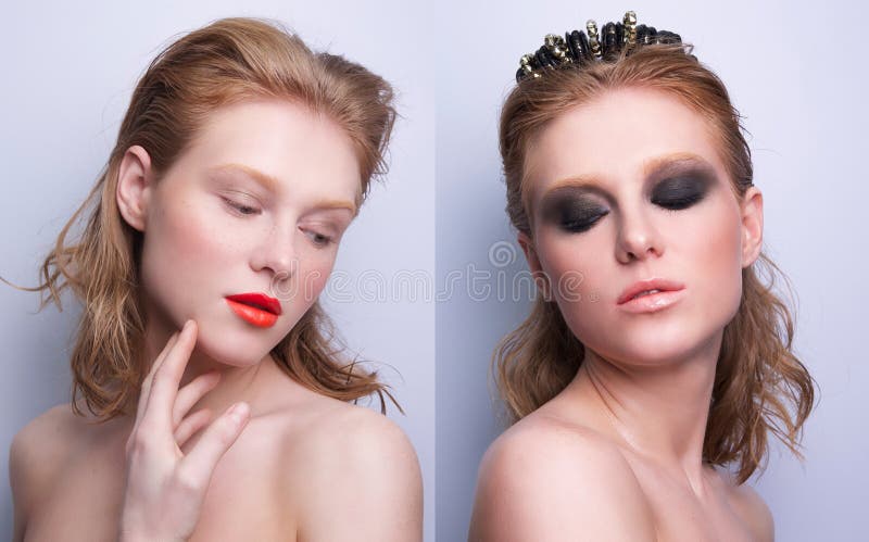 Portrait of Same Girl with Two Different Makeup Stock Photo - Image of ...
