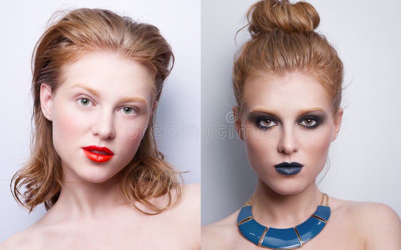 Portrait of Same Girl with Two Different Makeup Stock Photo - Image of ...