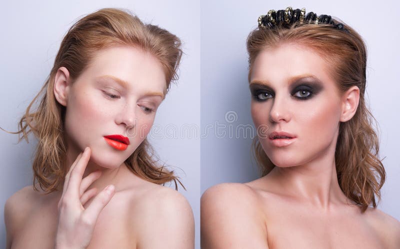 Portrait of Same Girl with Two Different Makeup Stock Photo - Image of ...