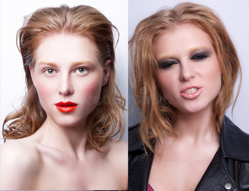 Portrait of Same Girl with Two Different Makeup Stock Photo - Image of ...