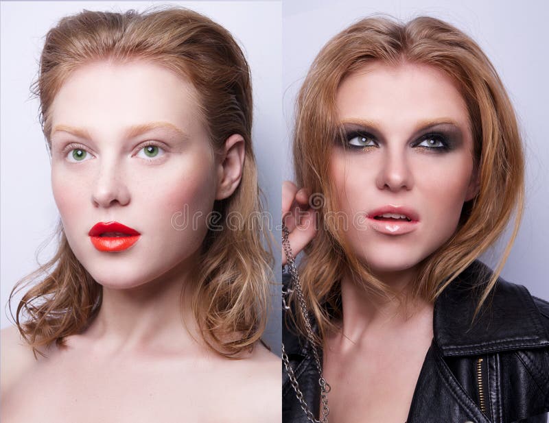 Portrait of Same Girl with Two Different Makeup Stock Photo - Image of ...