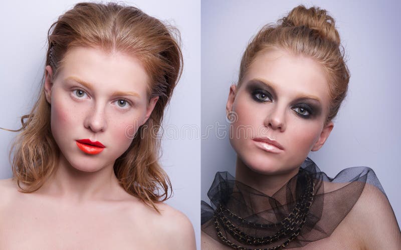 Portrait of Same Girl with Two Different Makeup Stock Photo - Image of ...