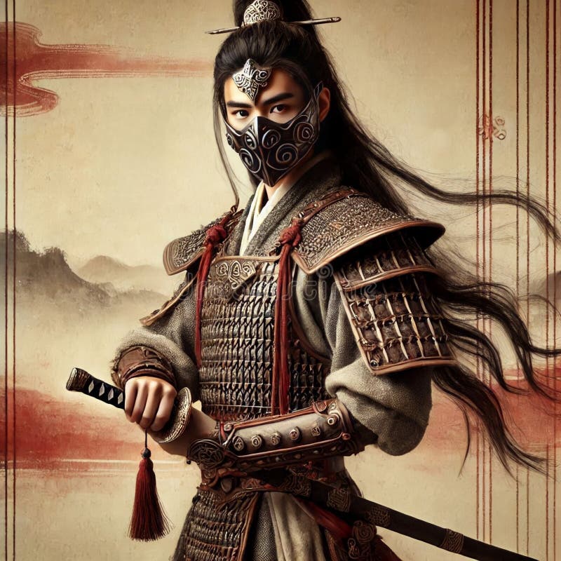Portrait of a Samurai in His Armor Stock Illustration - Illustration of ...