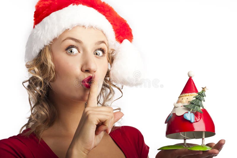 Portrait of Santa Woman Over White Background Stock Photo - Image of ...