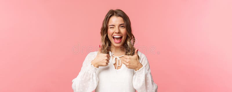 Portrait Of Sassy Good Looking Blond Girl Assure All Good Show Thumbs