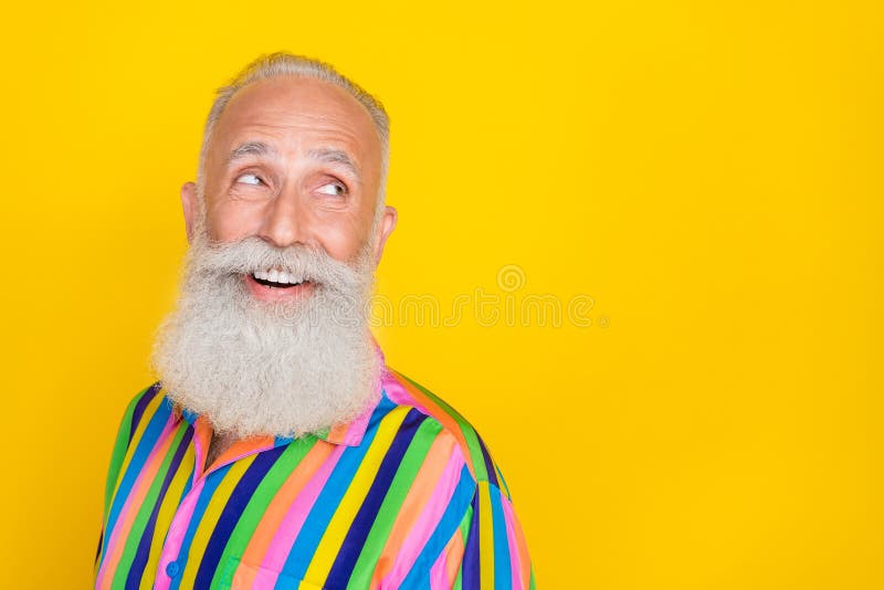 Portrait Of Satisfied Optimistic Nice Old Man With Long Beard Wear