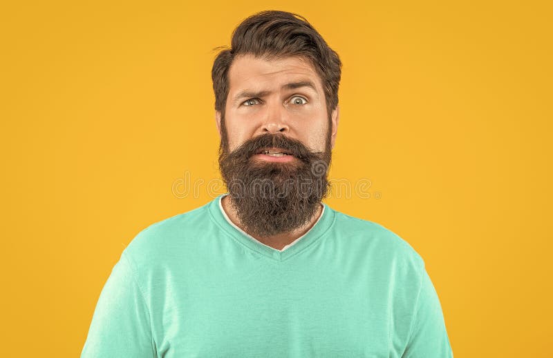 Portrait of Scared Bearded Guy on Background. Portrait of Bearded Guy ...