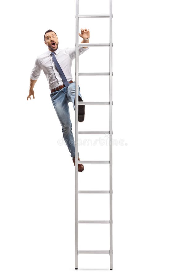 Portrait of a Scared Man Falling from a Ladder Stock Image - Image of ...