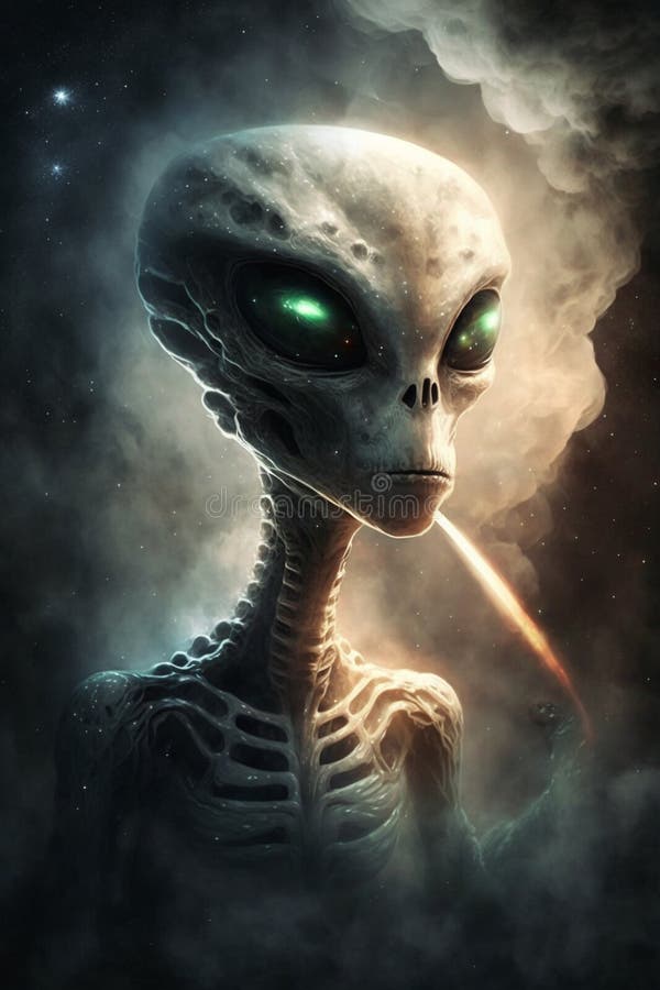 Portrait of a Scary Grey Alien AI Generated Content Stock Illustration ...
