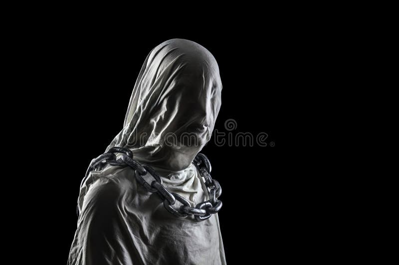 Portrait of a Scary Ghost with Chains Isolated on Black Background ...