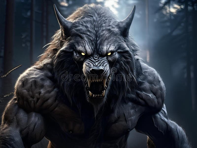 Big Scary Werewolf in the Forest Generated Image Stock Illustration ...