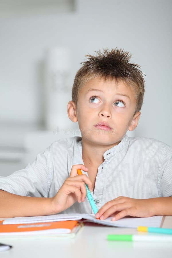 Portrait of School Boy with Thoughtful Look Stock Photo - Image of ...