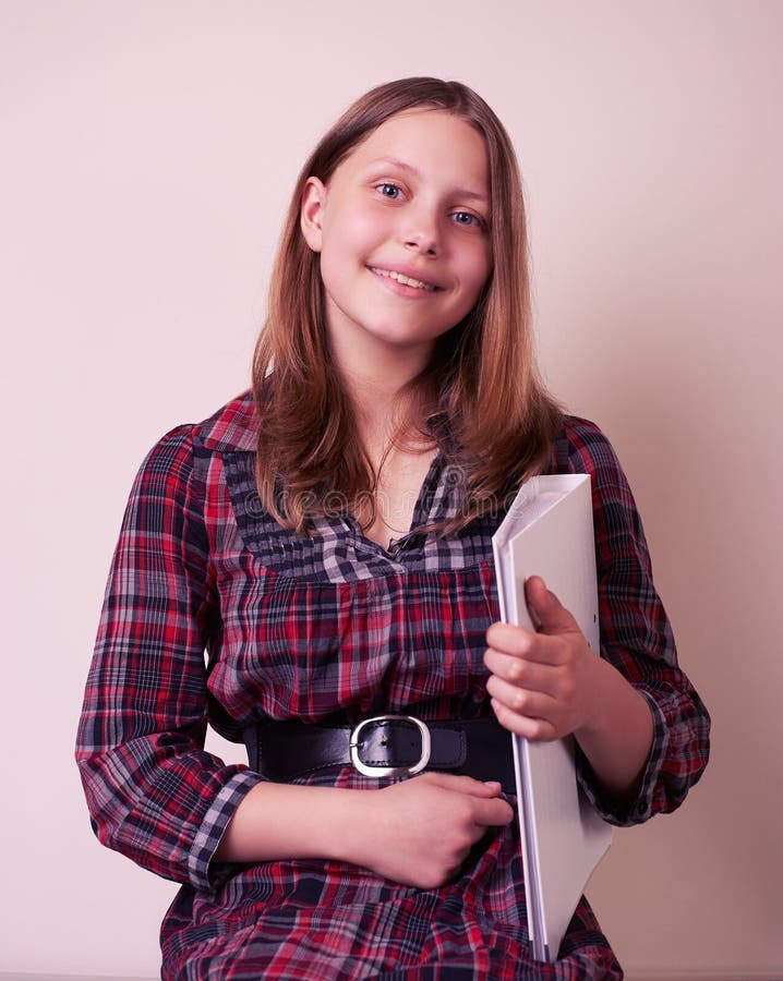 Portrait of a School Girl with Folder Stock Image - Image of looking ...