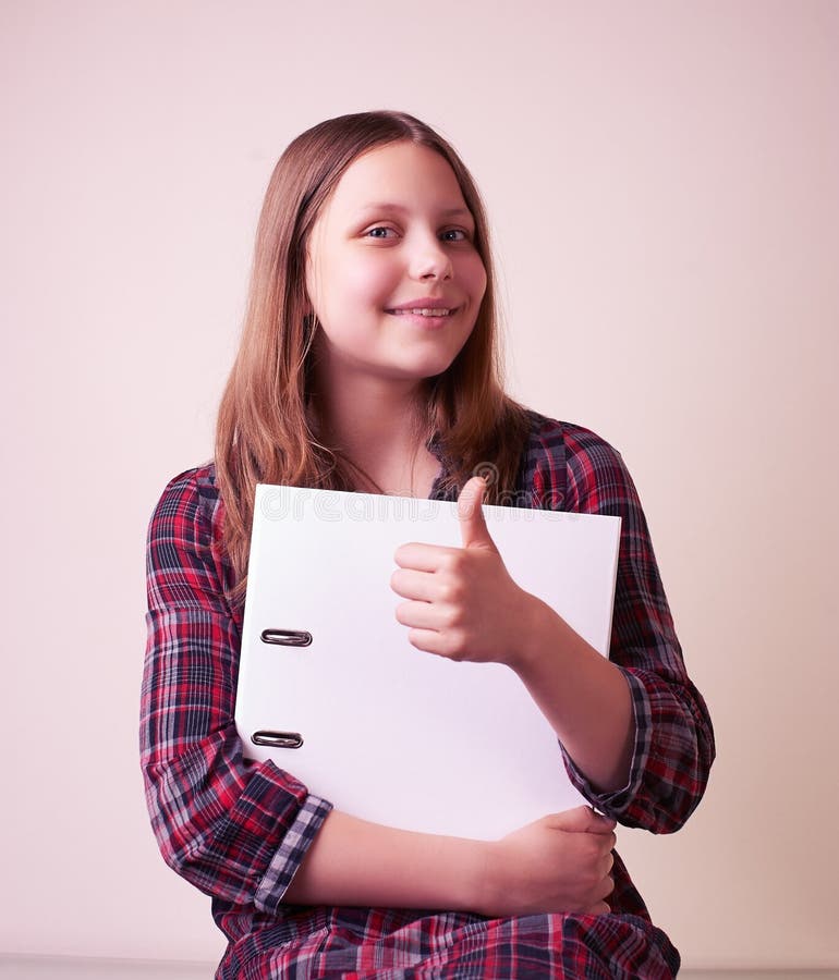 Portrait of a School Girl with Folder Stock Image - Image of cute ...